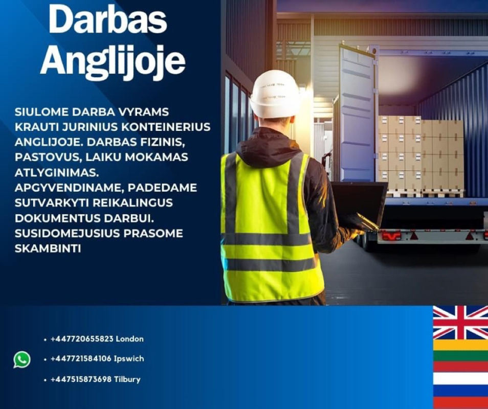 Jūrinių konteinerių iškrovimas, Skelbimai - Anglija.lt